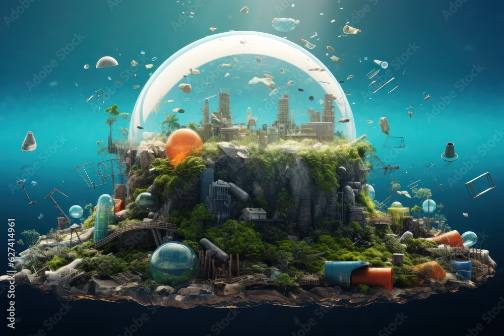 Ocean pollution concept. Ocean pollution with plastic waste. Sea beach ...