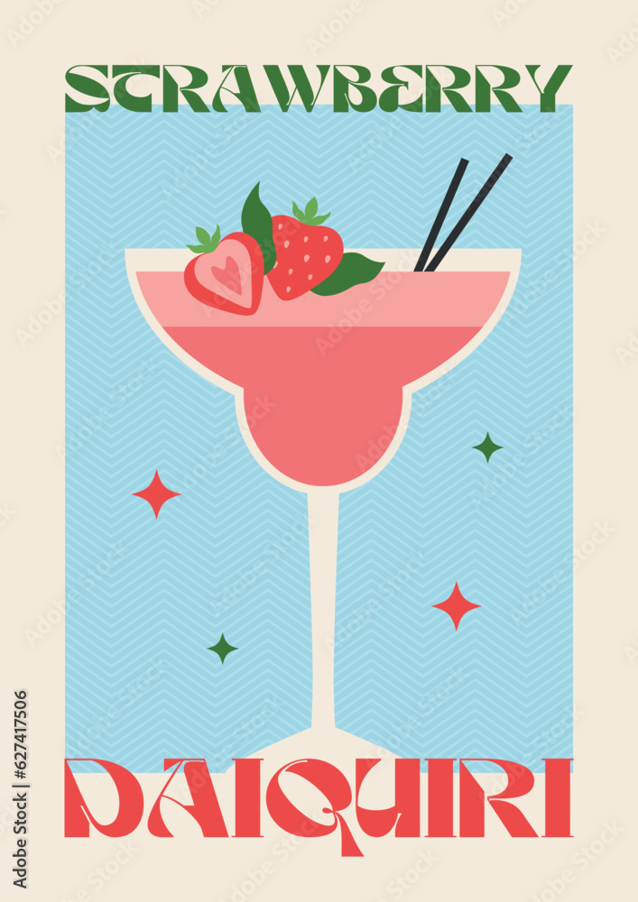 Vetor de Poster drink. Cocktail art. Strawberry daiquiri. Retro posters ...