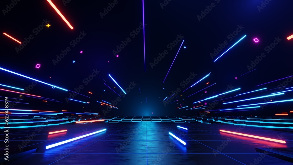 3d technology abstract neon light background, empty space scene ...
