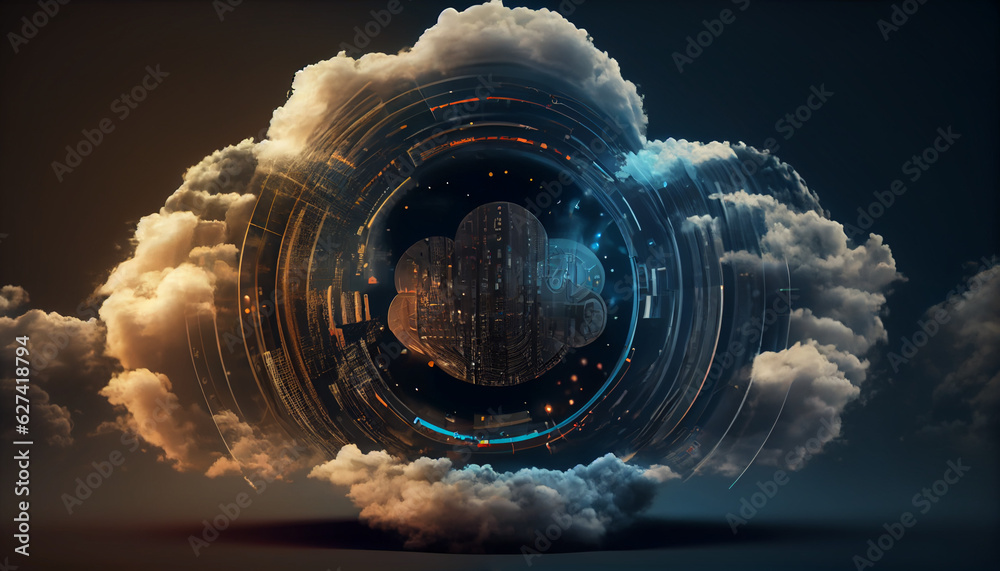 data transfer cloud computing technology concept. There is a large ...