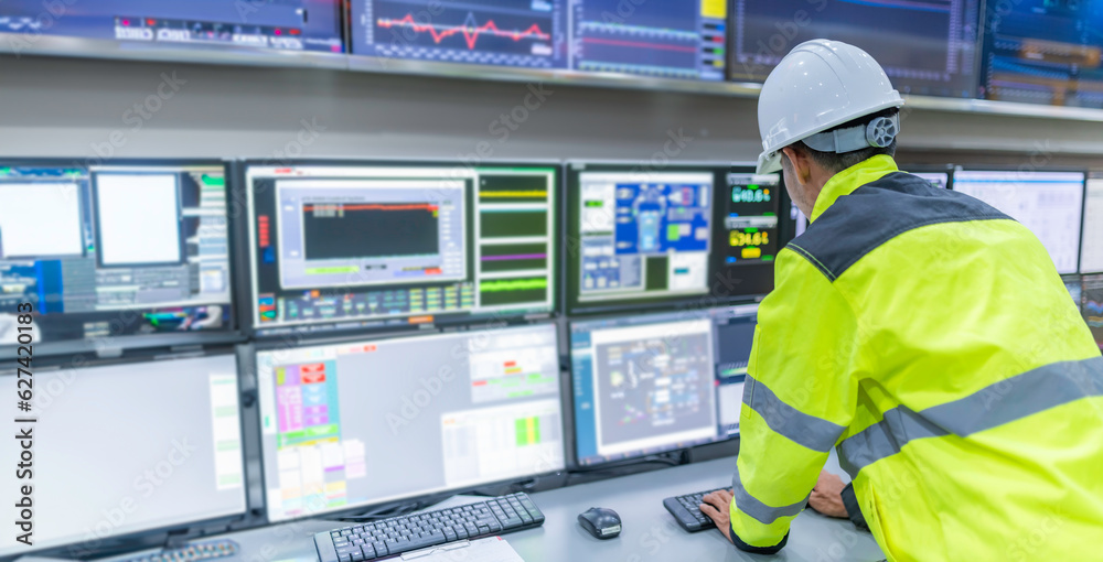Engineer working at control room,Manager control system,Technician man ...