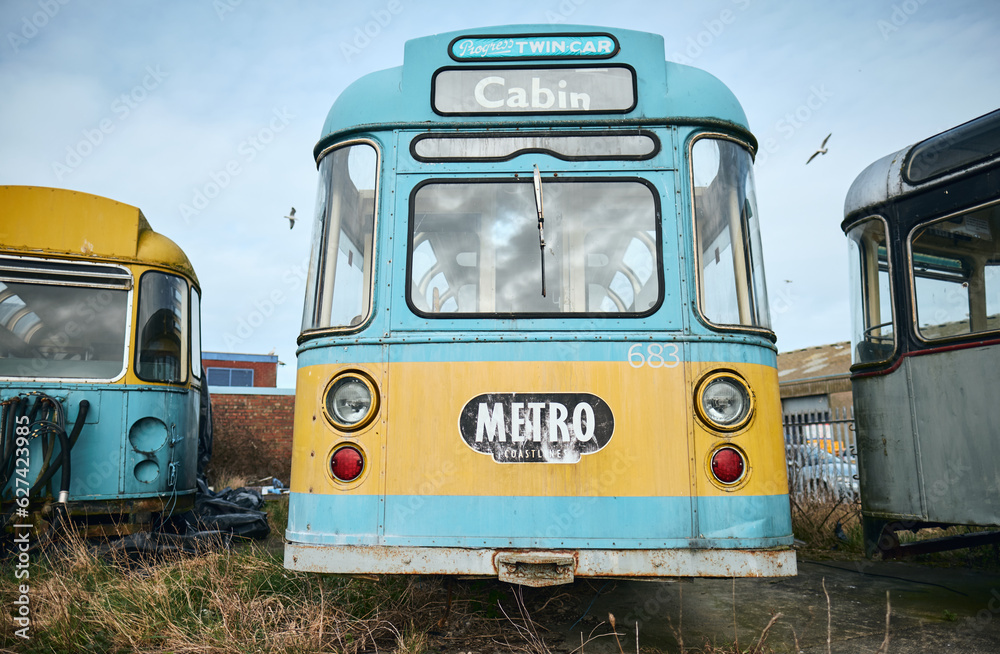Blackpool, uk 01.01.2023 Old forgotten rusty Blackpool trams. Famous ...
