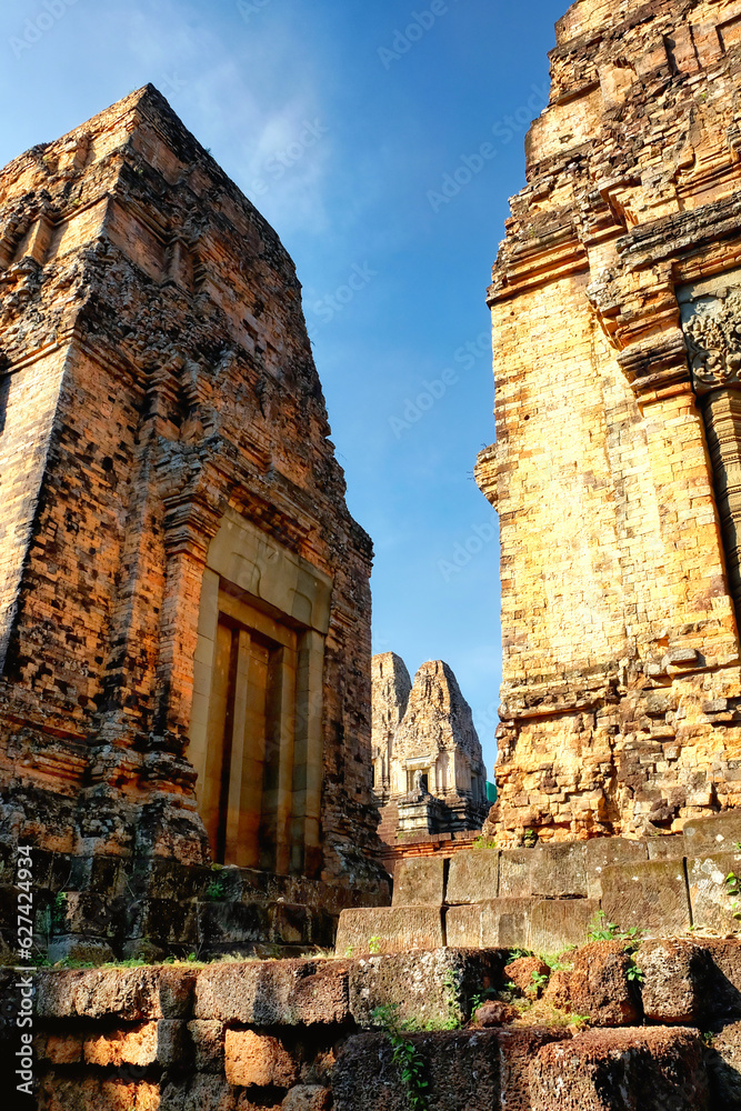 Brick towers of the ancient Khmer temple of Pre Rup in Cambodia. Stock ...
