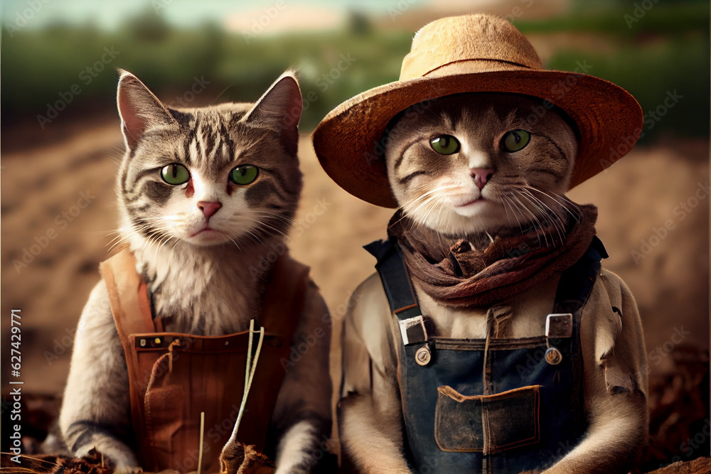 A married family couple of cats, husband and wife, are dressed as ...