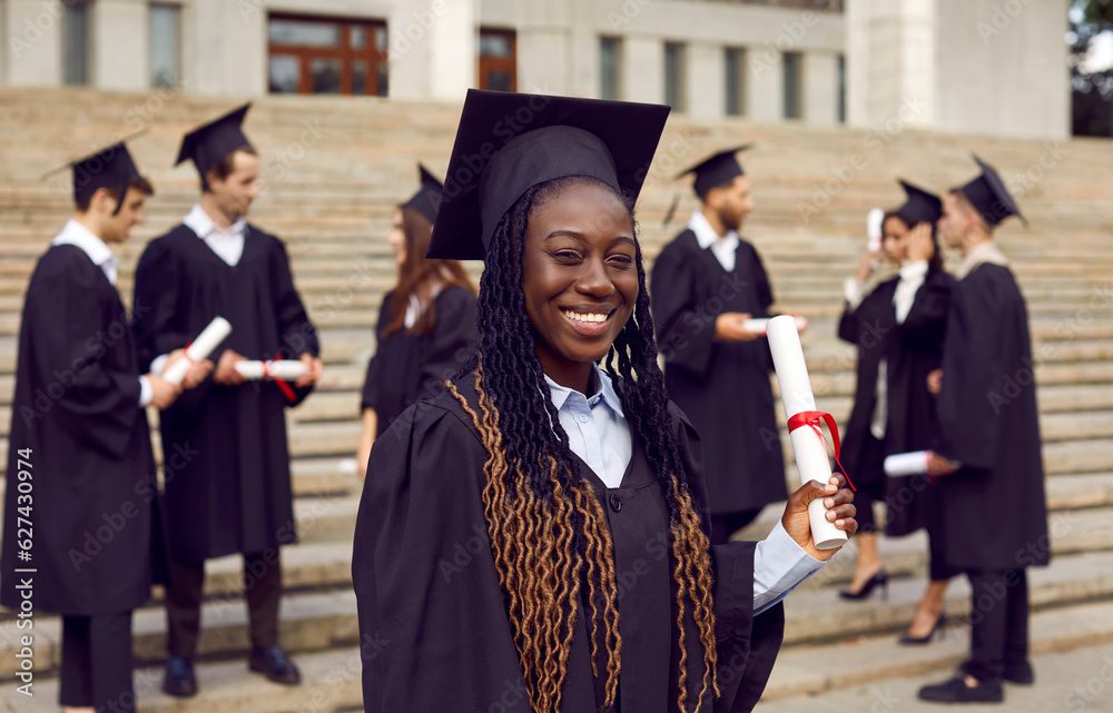 Happy student girl on graduation day. Portrait of beautiful young ...