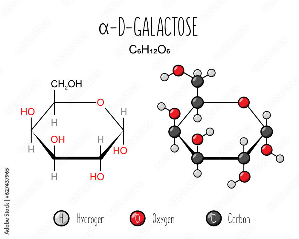 Alpha galactose skeletal and flat representation. Skeletal formula and ...