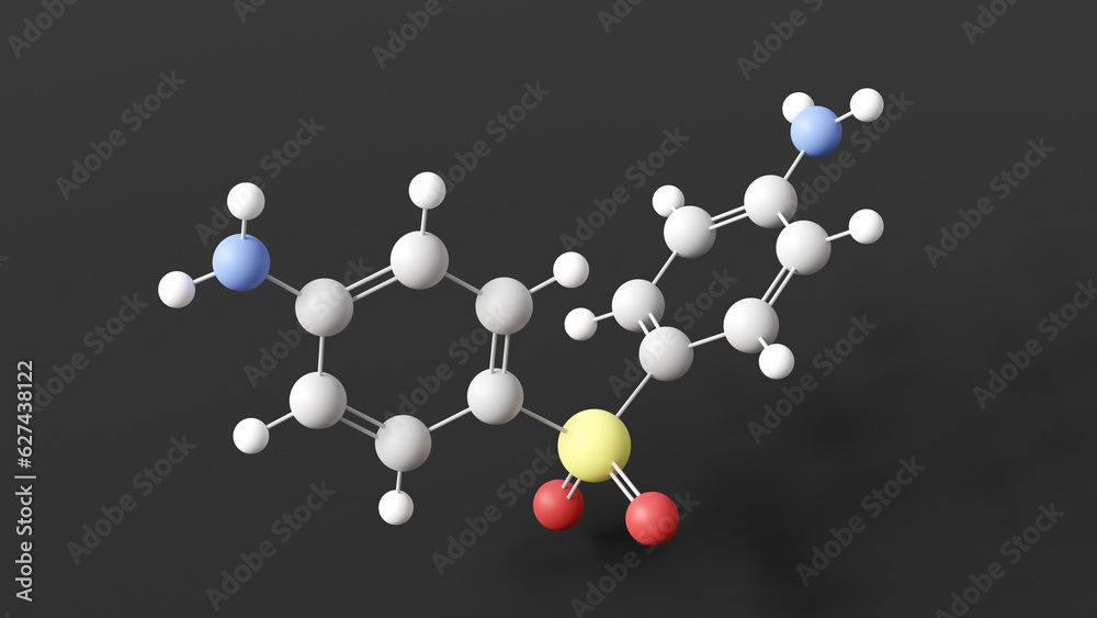 dapsone molecule, molecular structure, antimycobacterials, ball and ...