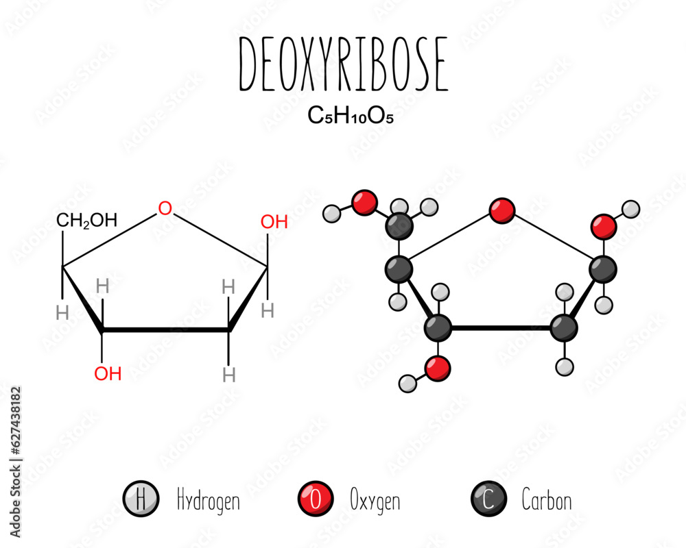 Deoxyribose skeletal and flat representation. Skeletal formula and 2d ...