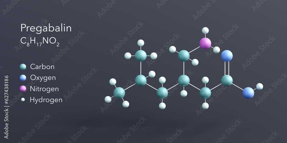 ภาพประกอบสต็อก pregabalin molecule 3d rendering, flat molecular ...