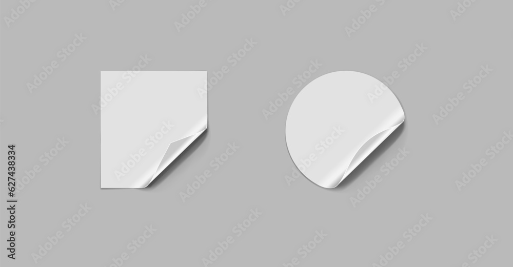 Circle sticker symbols. White labels, paper sticker with peel round ...