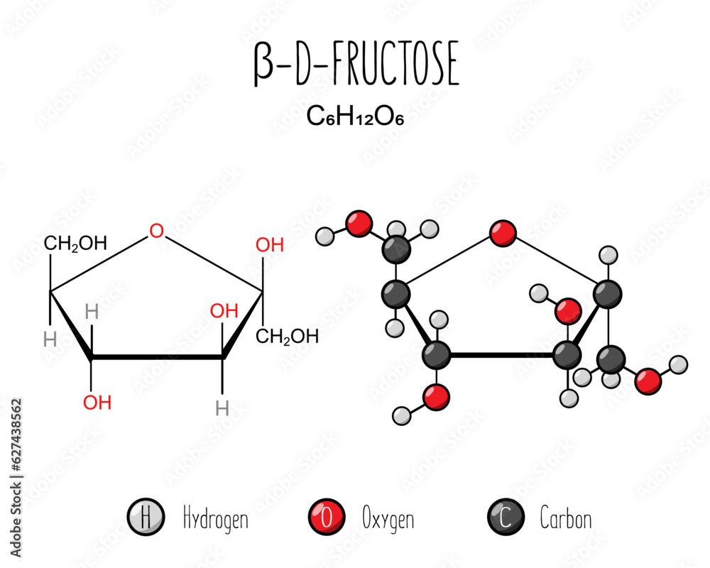 Beta fructose skeletal and flat representation. Skeletal formula and 2d ...