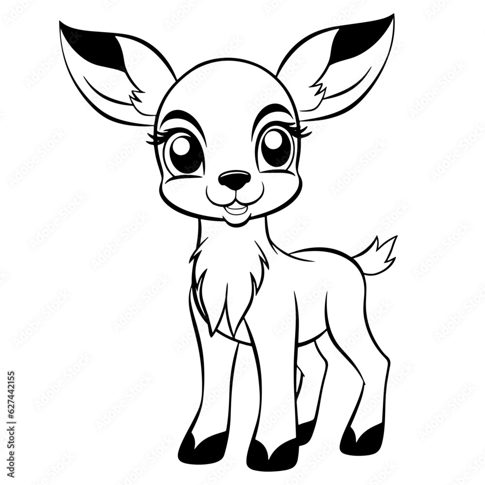 cute cartoon Baby antelope coloring page, doodle Coloring Book Page ...