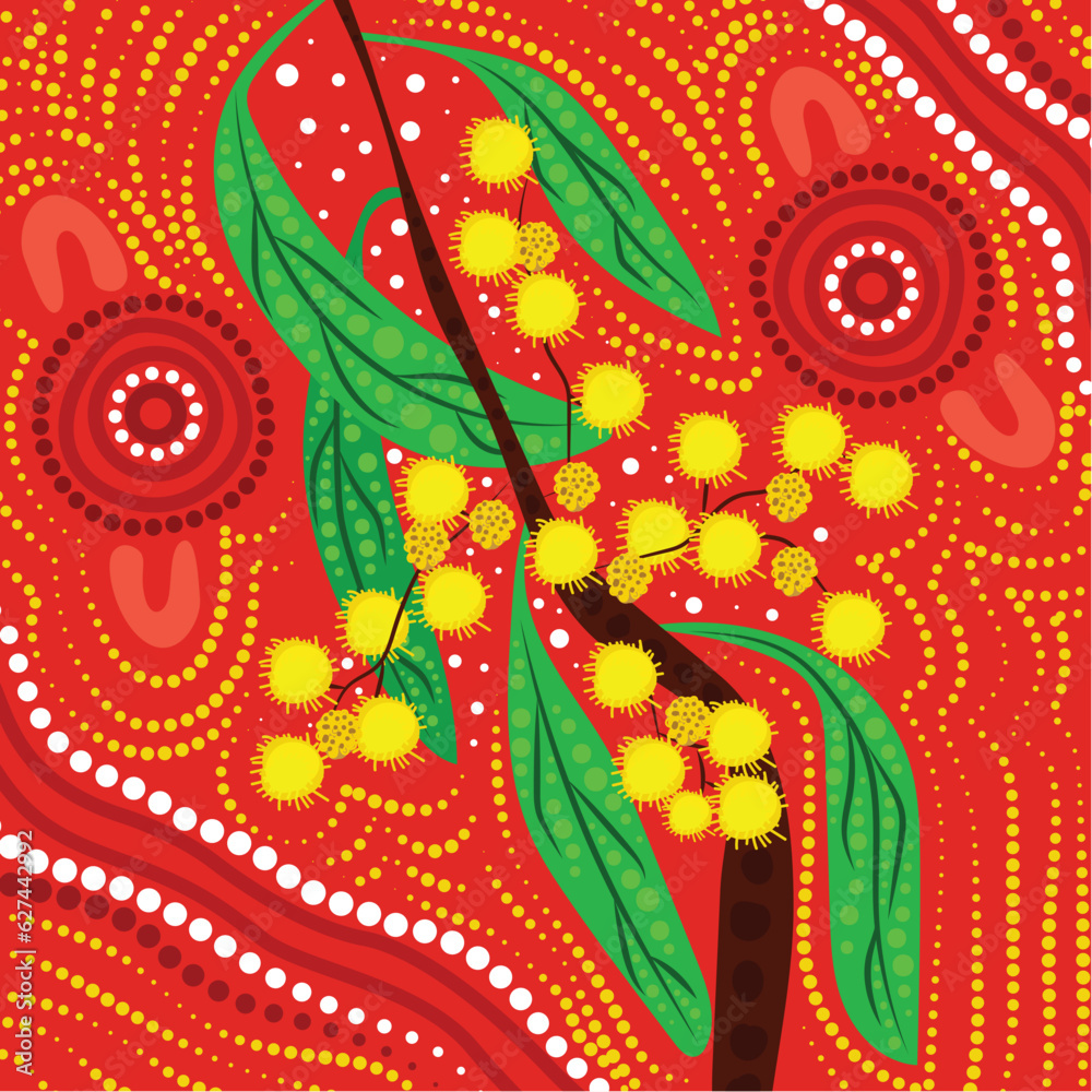 Aboriginal dot art of Australian yellow wattle painting Stock Vector ...