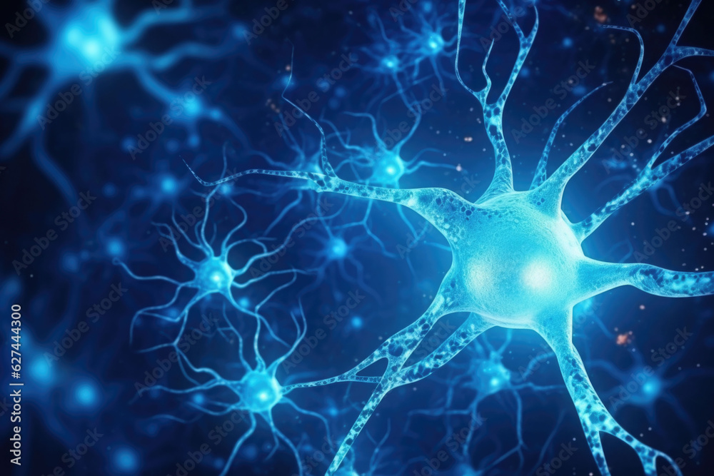 Nerve cell in blue colors. System neuron of brain with synapses ...