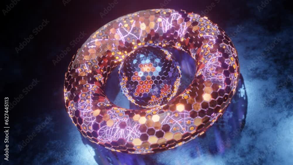 Loop 3d animation. Abstract geometric figure of a set of hexagons. A ...