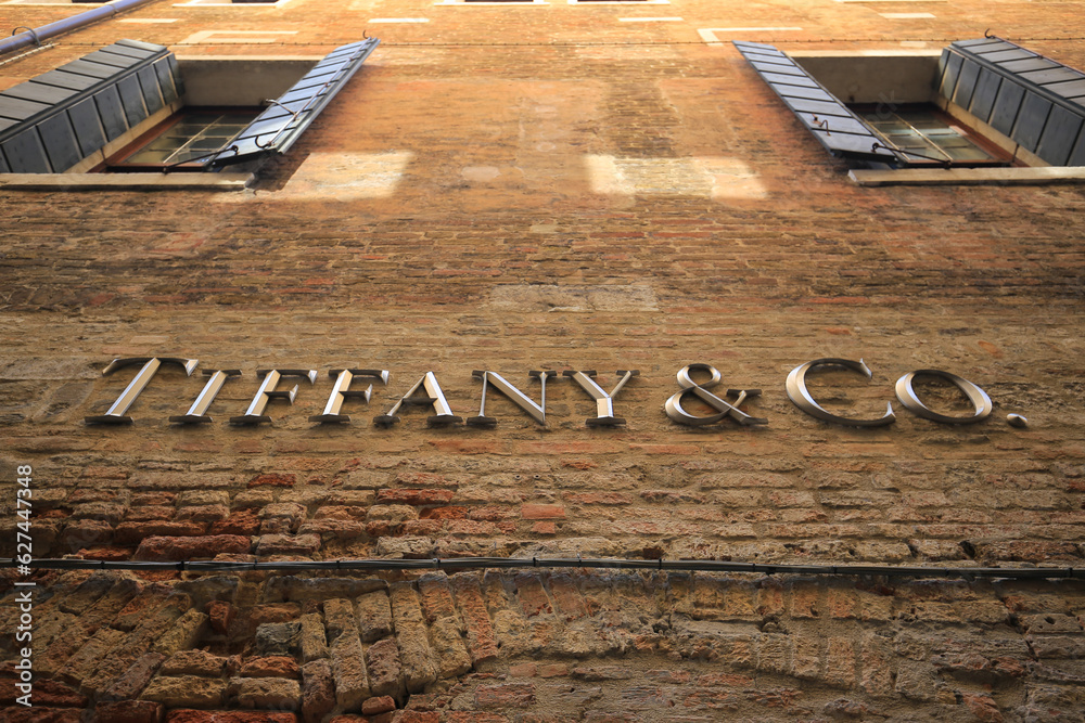Logo Tiffany & Co. on the wall in Venice Stock Photo | Adobe Stock