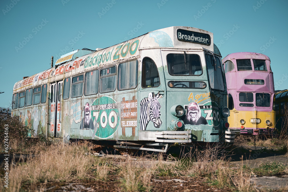 Blackpool, uk 01.01.2023 Old forgotten rusty Blackpool trams. Famous ...