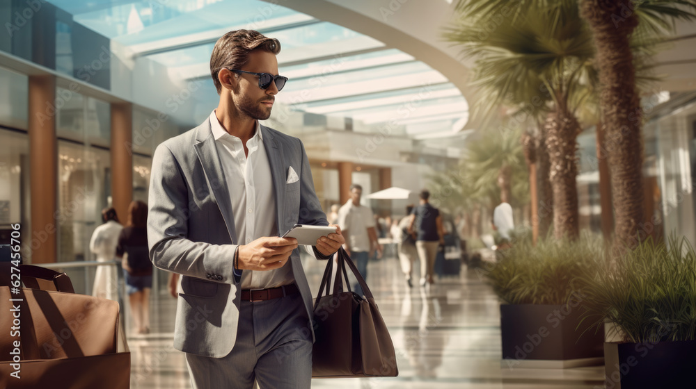 Man is shopping at the mall. Created with Generative AI technology ...