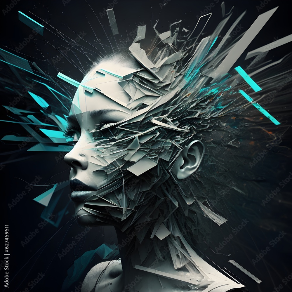 Explosive woman mind, illustration of collective mind concept art ...