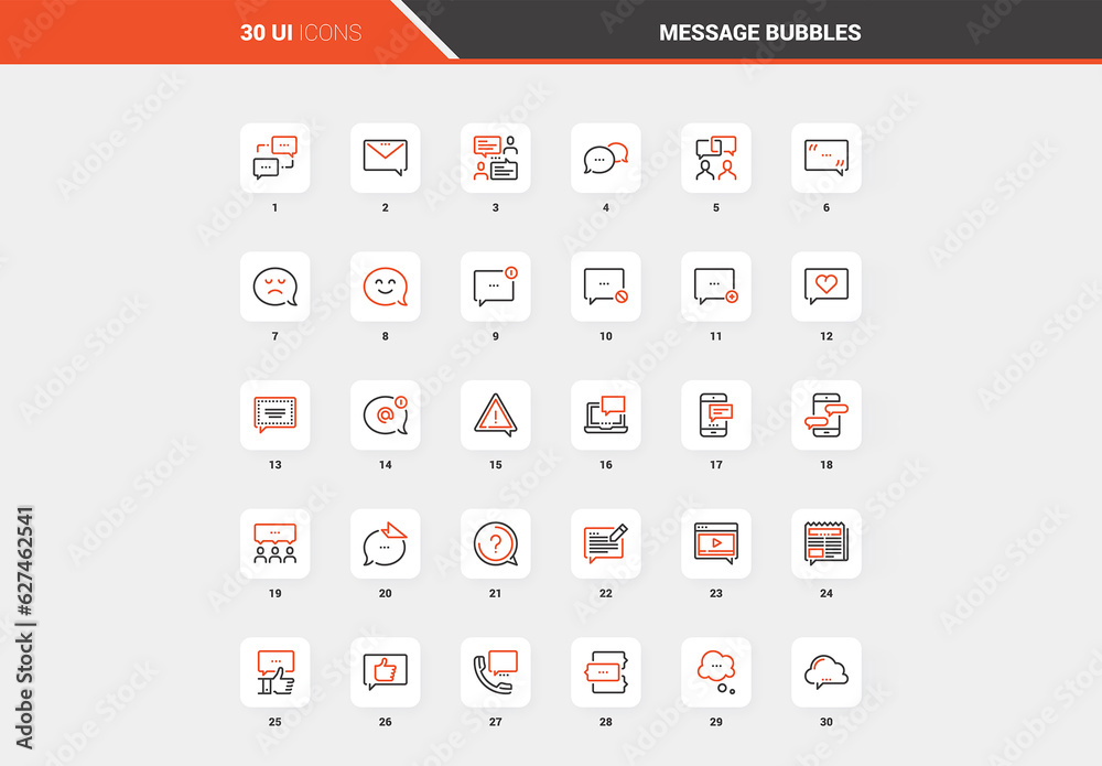 Vector set of message bubbles flat line web icons. Each icon with ...