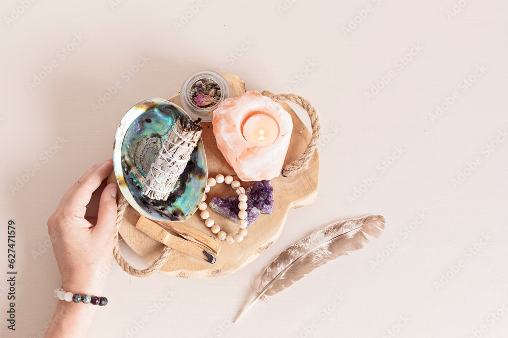 Smudge kit with white sage, palo santo, himalaya salt candle holder ...