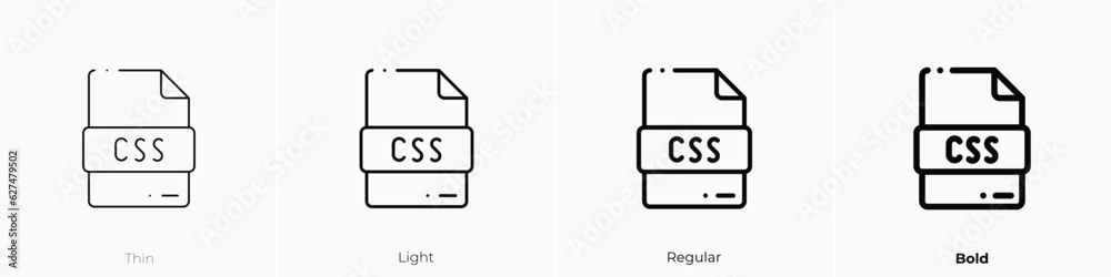css icon. Thin, Light, Regular And Bold style design isolated on white ...