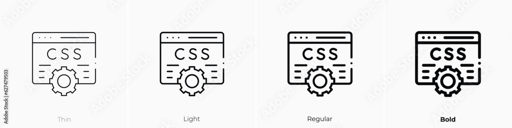 css icon. Thin, Light, Regular And Bold style design isolated on white ...