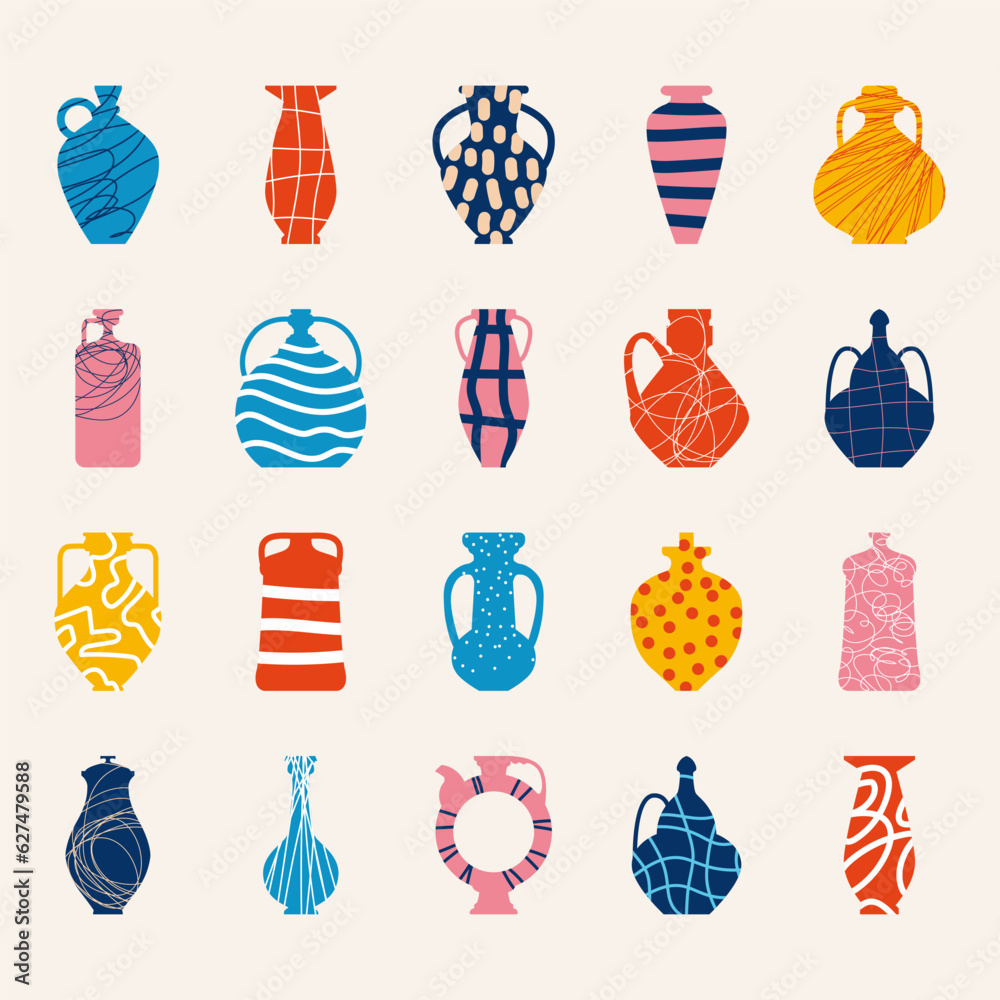 Pottery collection of old and modern designs. Ceramic pots and jugs ...