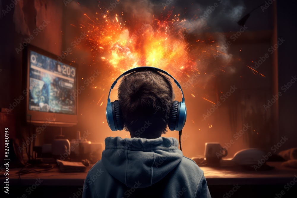 computer addict Young Gamer Immersed in Virtual Reality Gaming ...