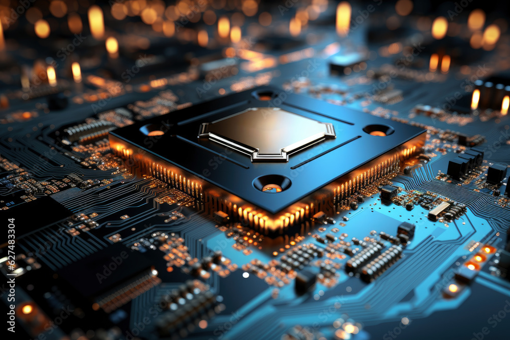 Futuristic future motherboard design with CPU socket, microchips ...