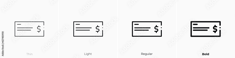 bank check icon. Thin, Light, Regular And Bold style design isolated on ...