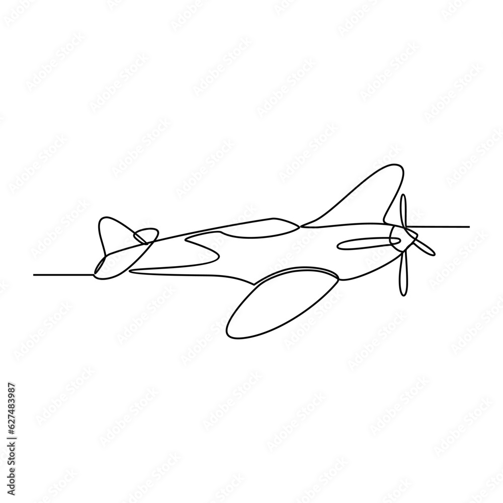 One continuous line drawing of airplane as air vehicle and ...