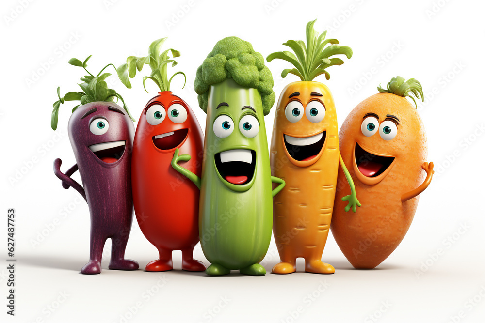 Cute vegetables character animated, cartoon style, animated expressions ...