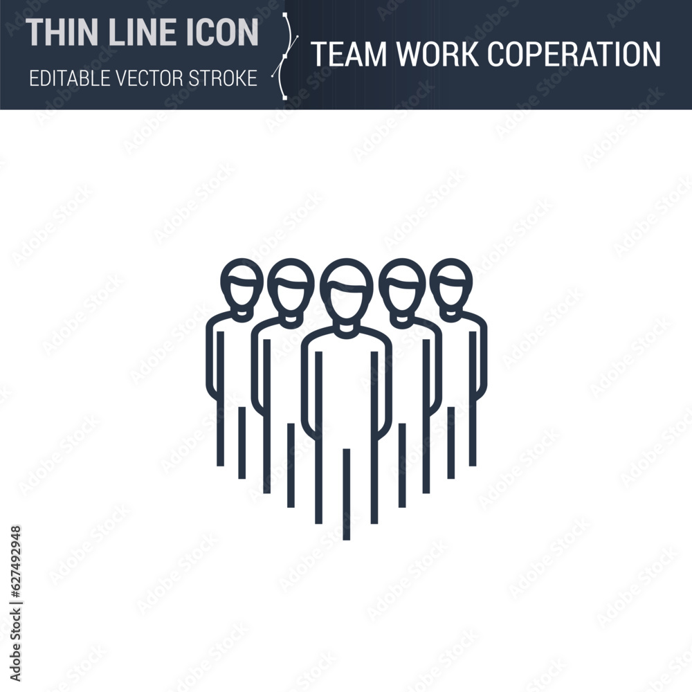 Teamwork Cooperation Symbol Icon. Sleek Thin Line Business Icon. Stroke ...