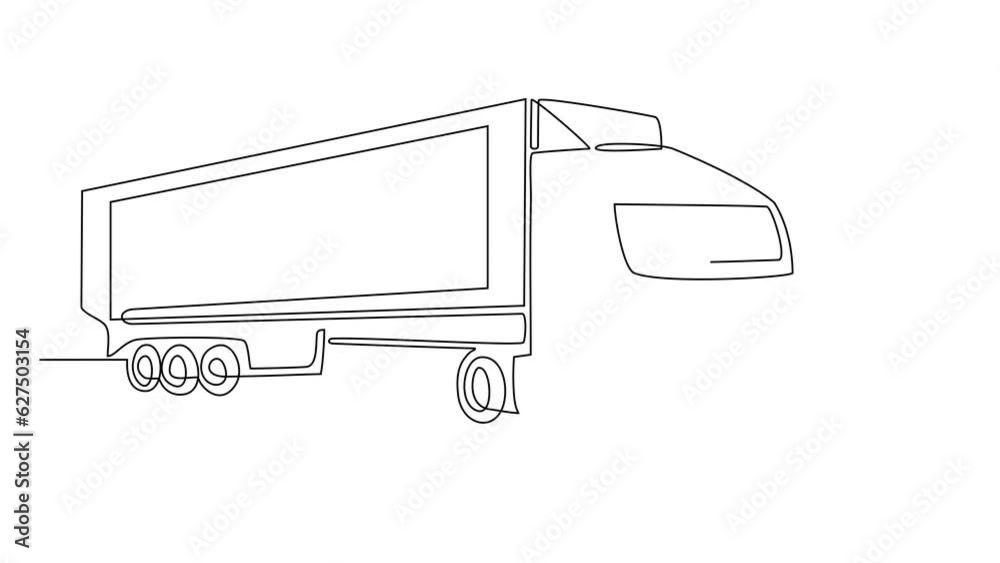Animated self continuous line drawing of Truck as land vehicle with ...