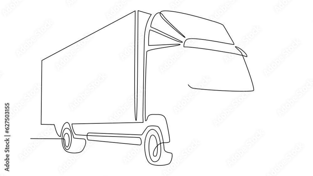Animated self continuous line drawing of Truck as land vehicle with ...