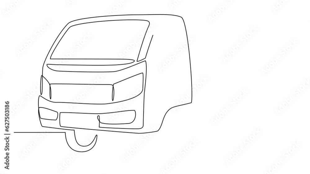 Animated self continuous line drawing of Truck as land vehicle with ...
