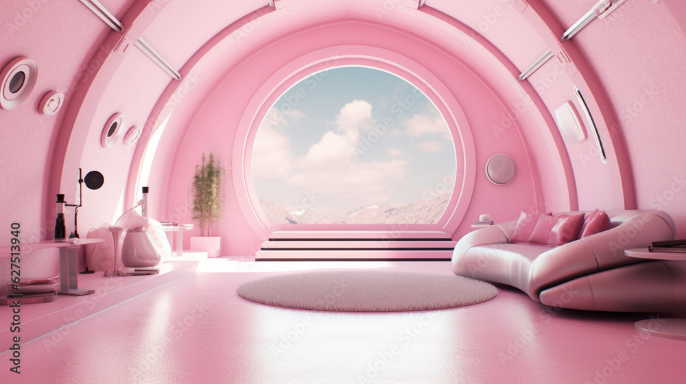 Futuristic rooms in large, luxurious and illuminated spaces. Futuristic ...
