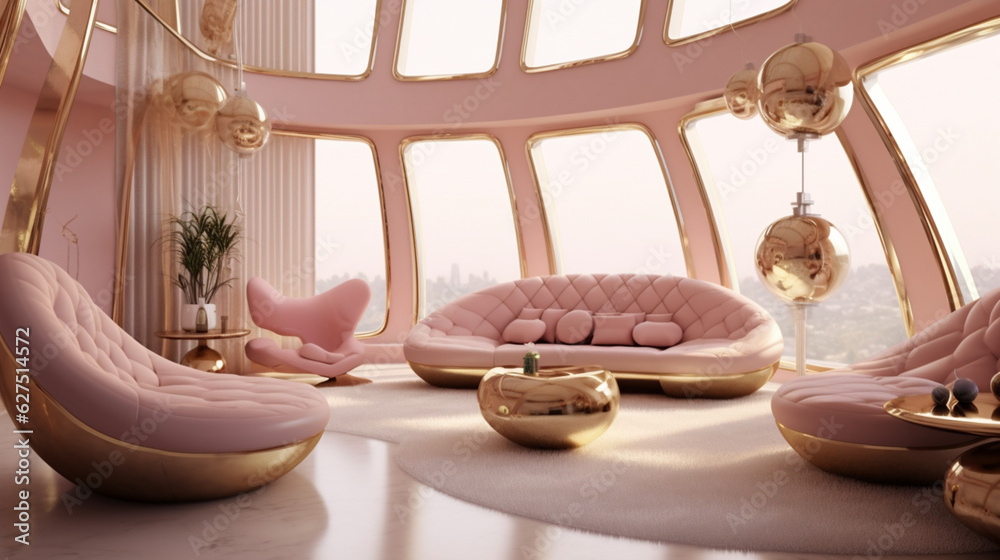 Futuristic rooms in large, luxurious and illuminated spaces. Futuristic ...