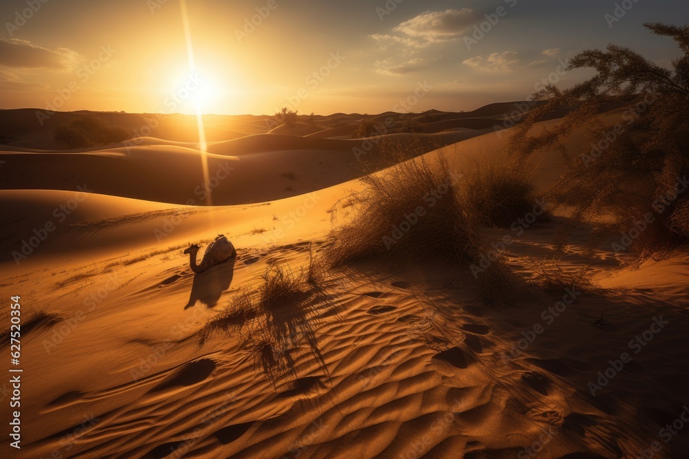 Lonely desert oasis, rolling dunes and mysterious mirages., generative ...