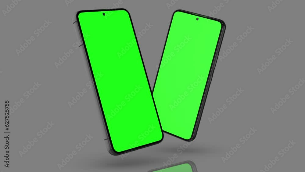 Multiple Mobile phones with blank green screen, isolated on white ...