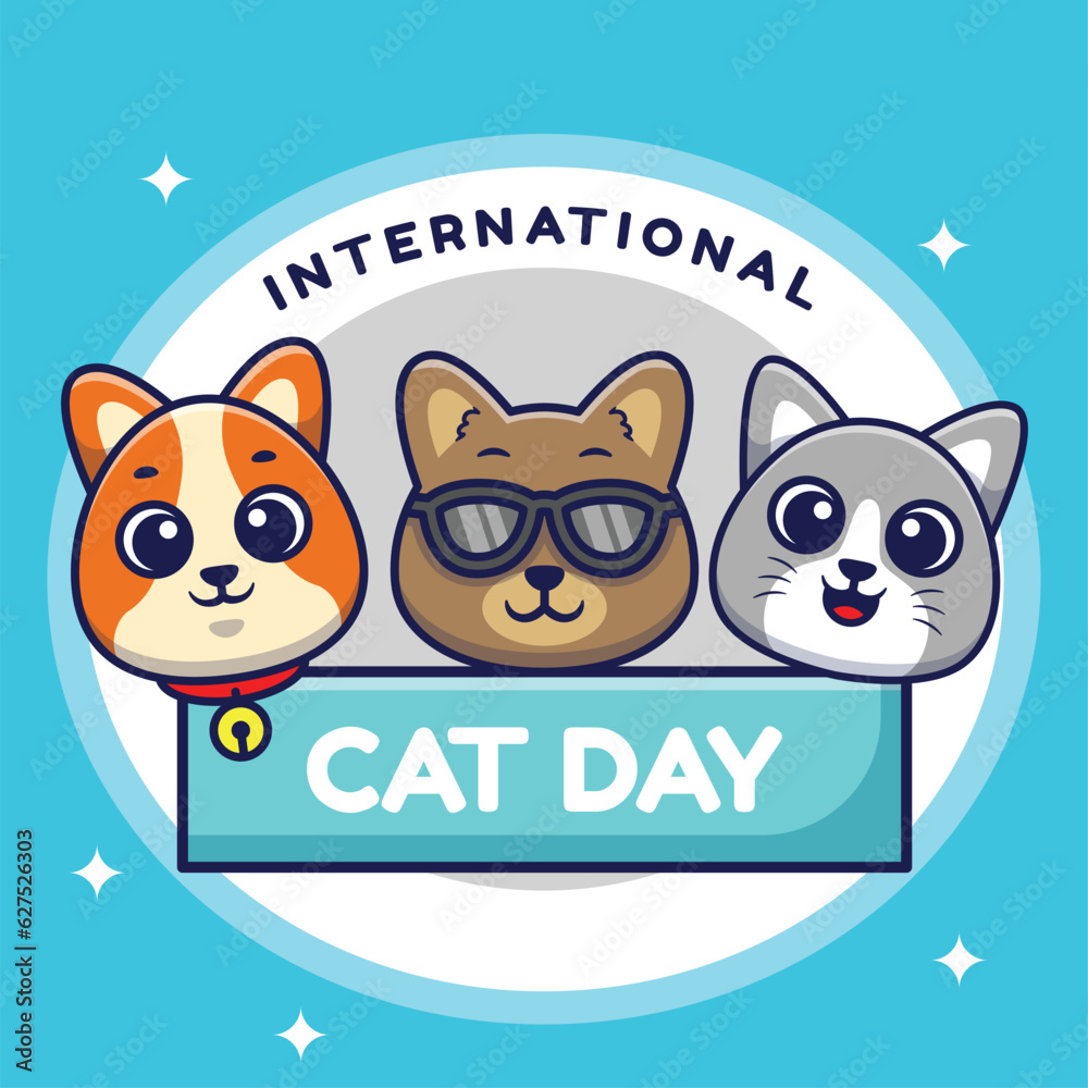 International Cat Day Vector Cartoon Illustration. Cute Cat Flat ...