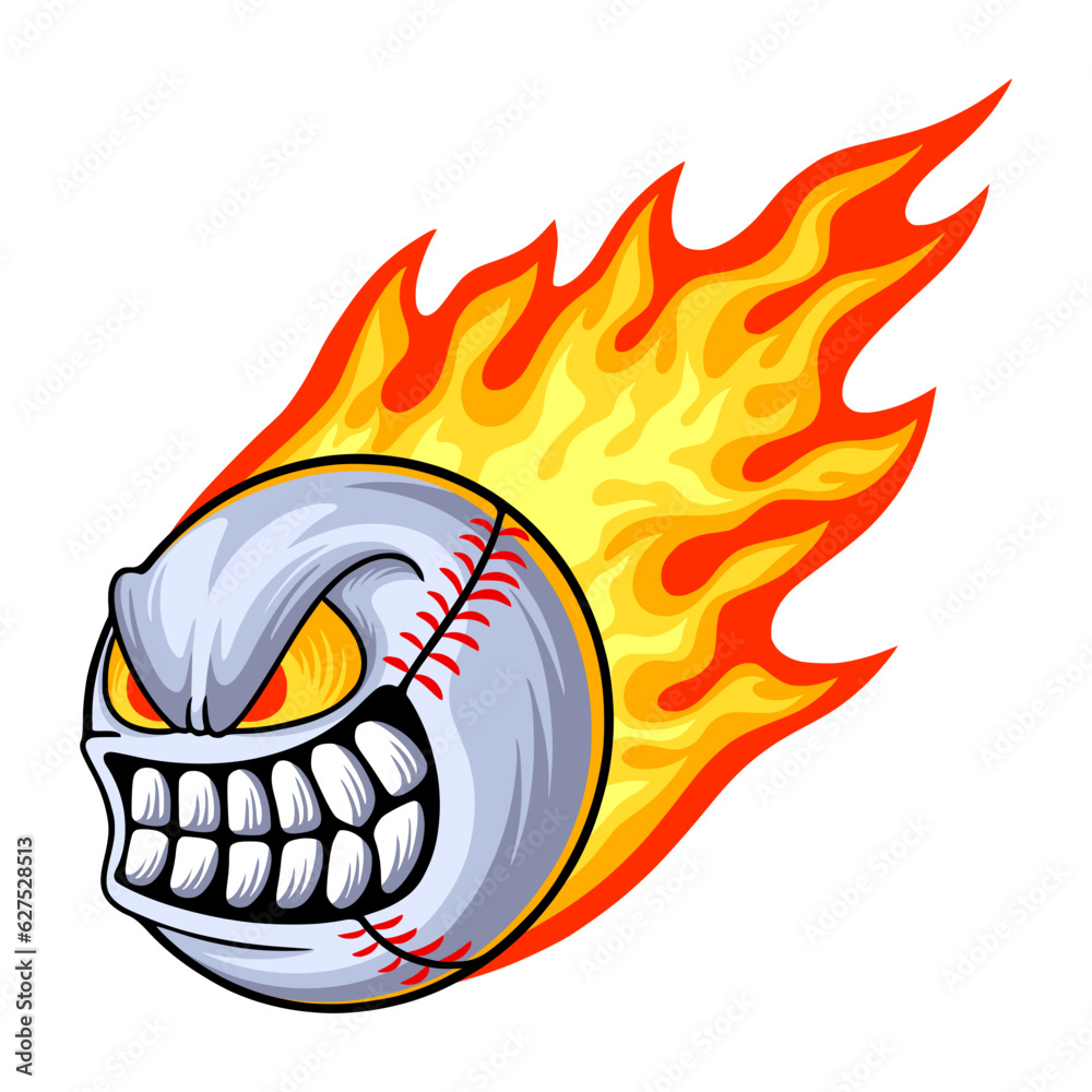 Angry baseball ball on fire vector illustration. Flaming baseball ball ...