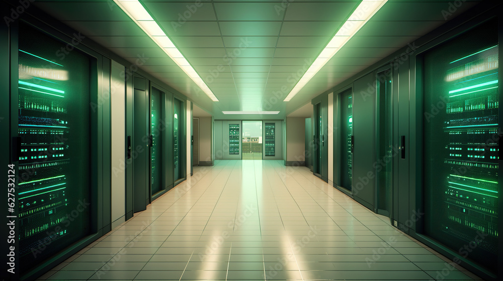 A Great view of the Mainframe in a Large Server Room Data Center row ...