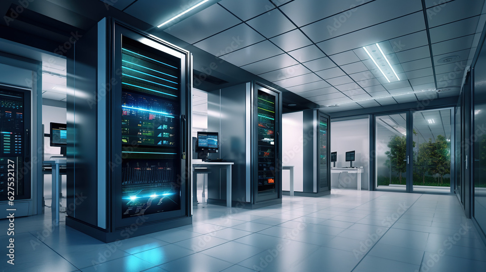 A Great view of the Mainframe in a Large Server Room Data Center row ...