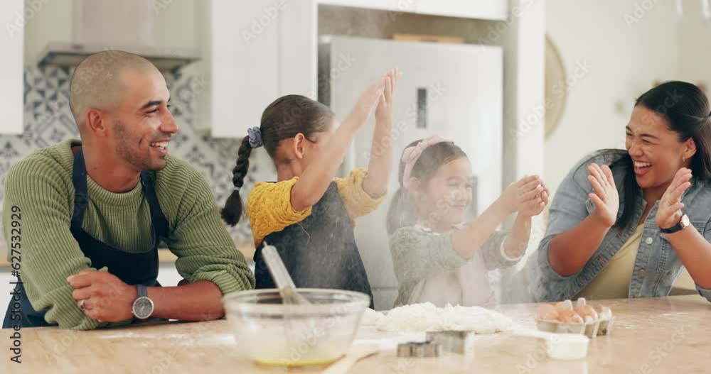 Kitchen, teaching and family cooking together for dinner, supper or a ...