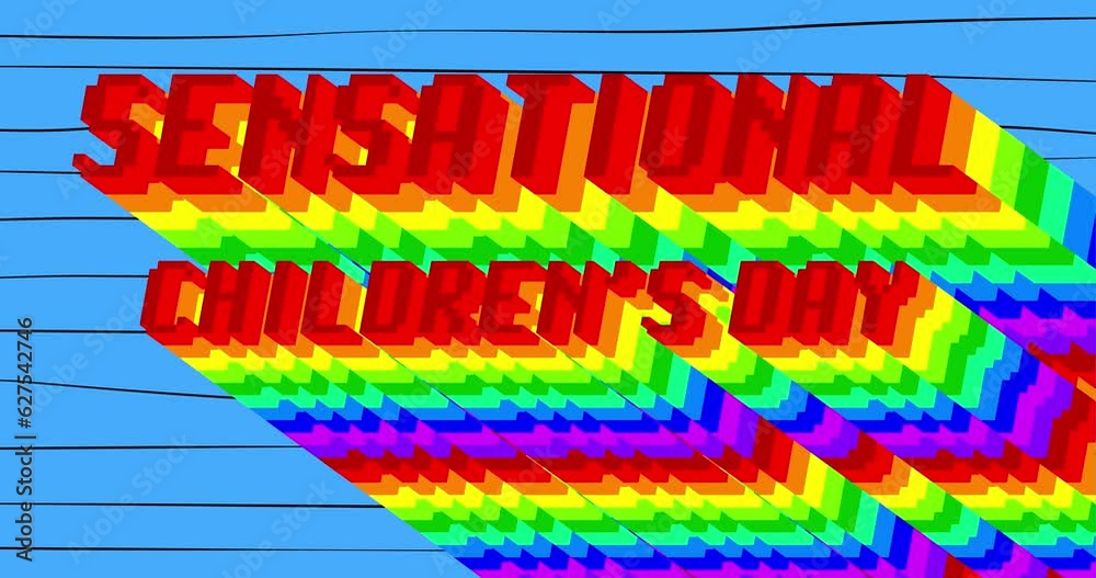Sensational Children's Day. 4k animated word with long layered ...