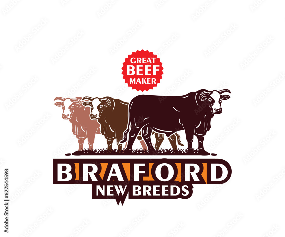RAFORD CATTLE NEW BREED LOGO, silhouette of healthy cow standing vector ...
