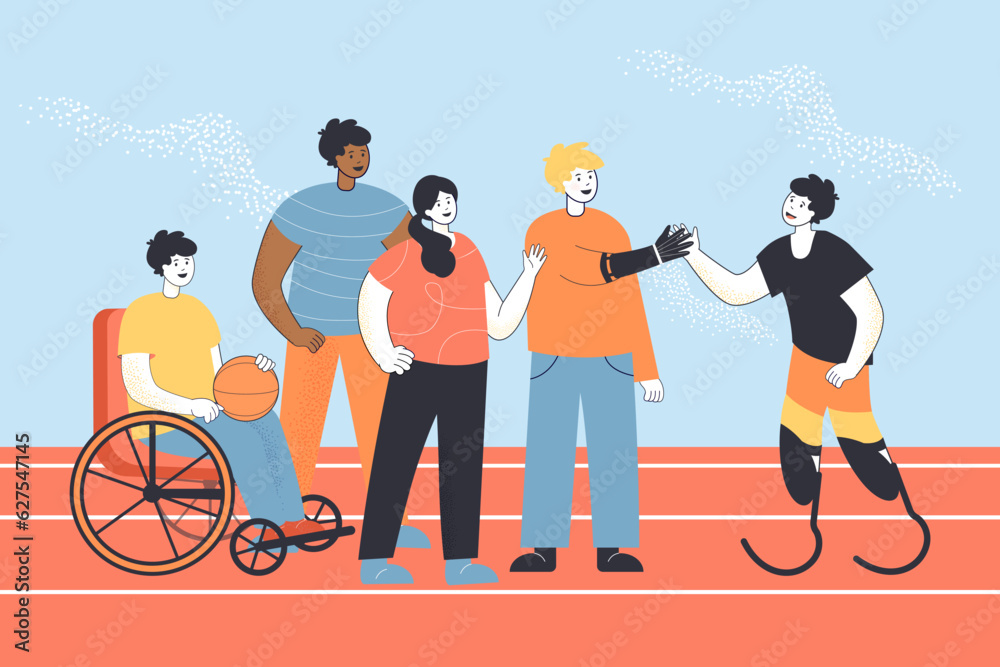 Diverse sportsmen exercising together vector illustration. Multiracial ...