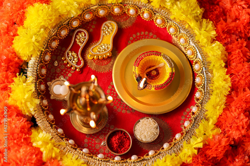 Beautifully Decorated Pooja Thali for festival celebration to worship ...
